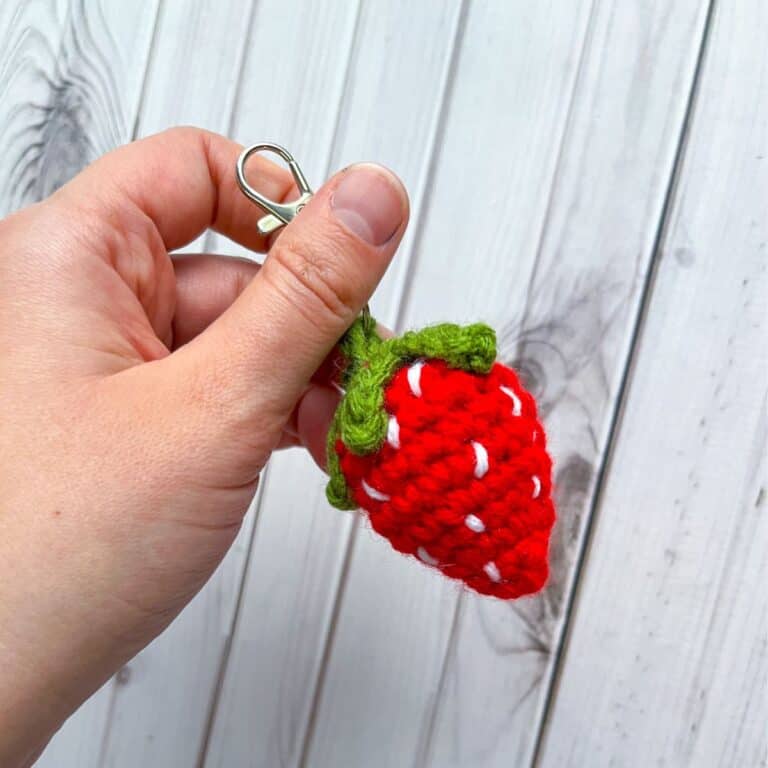 Crochet Strawberry Keychain Pattern - thecaffeinatedsnail.com