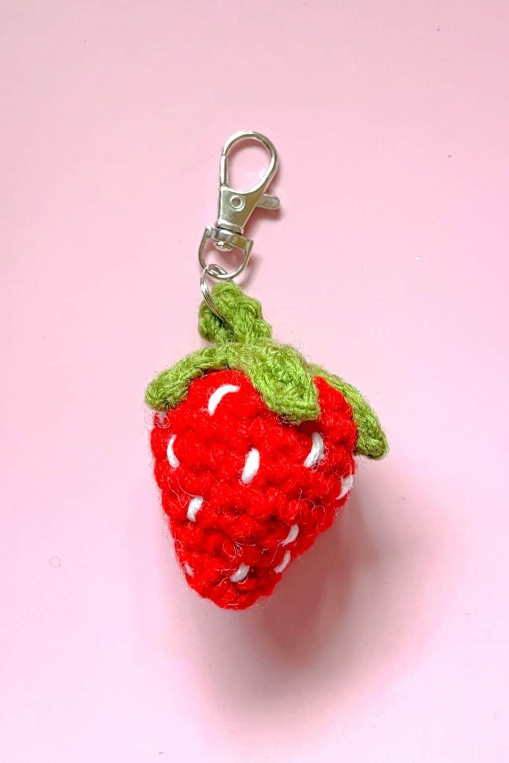 Crochet Strawberry Keychain Pattern - thecaffeinatedsnail.com