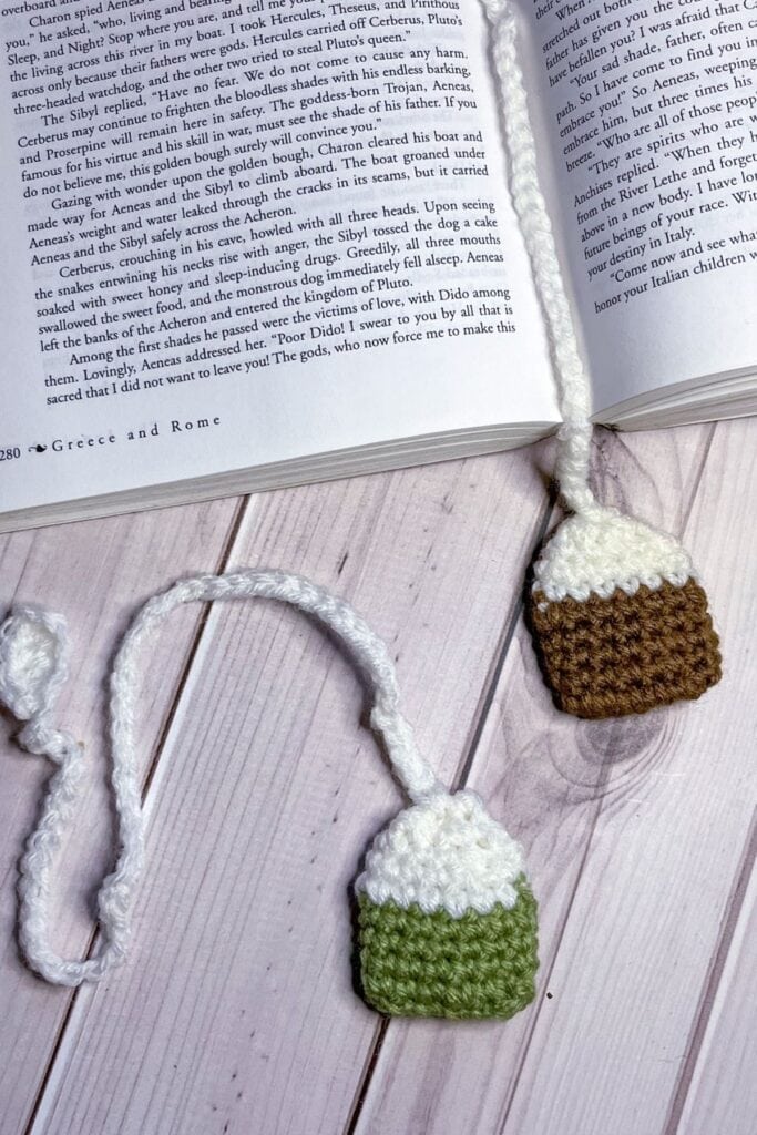 Crochet Tea Bag Bookmark Pattern - thecaffeinatedsnail.com