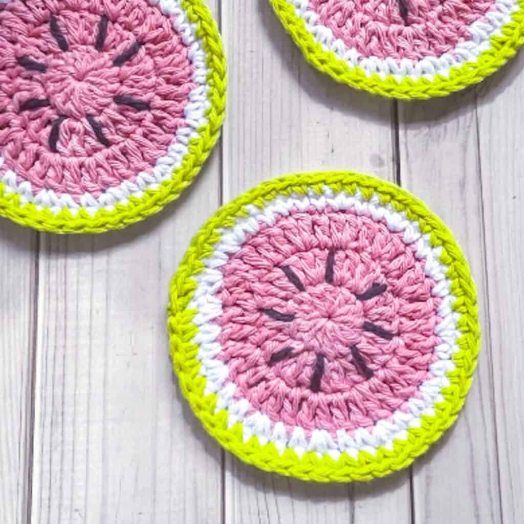 Watermelon Crochet Coaster Pattern - thecaffeinatedsnail.com