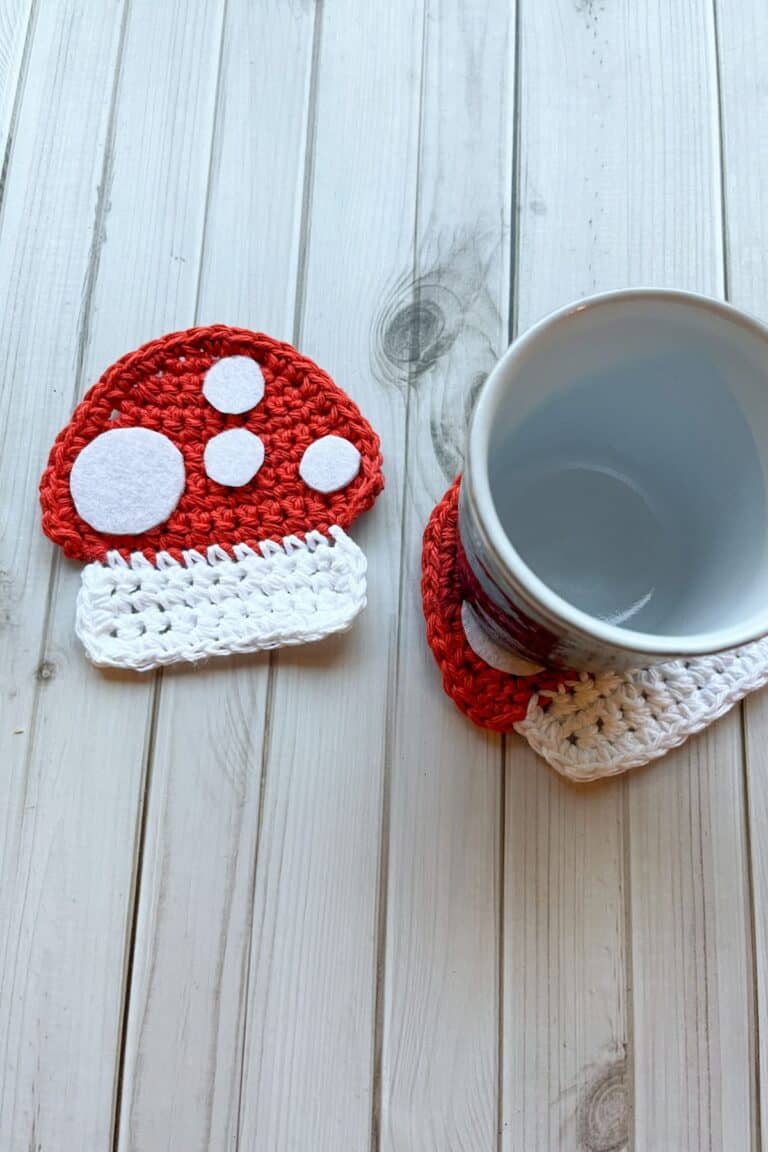 Crochet Mushroom Coaster Pattern - thecaffeinatedsnail.com