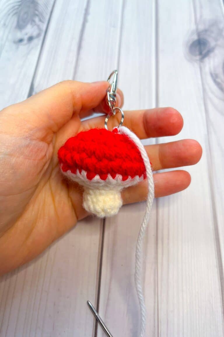 Crochet Mushroom Keychain Pattern - thecaffeinatedsnail.com